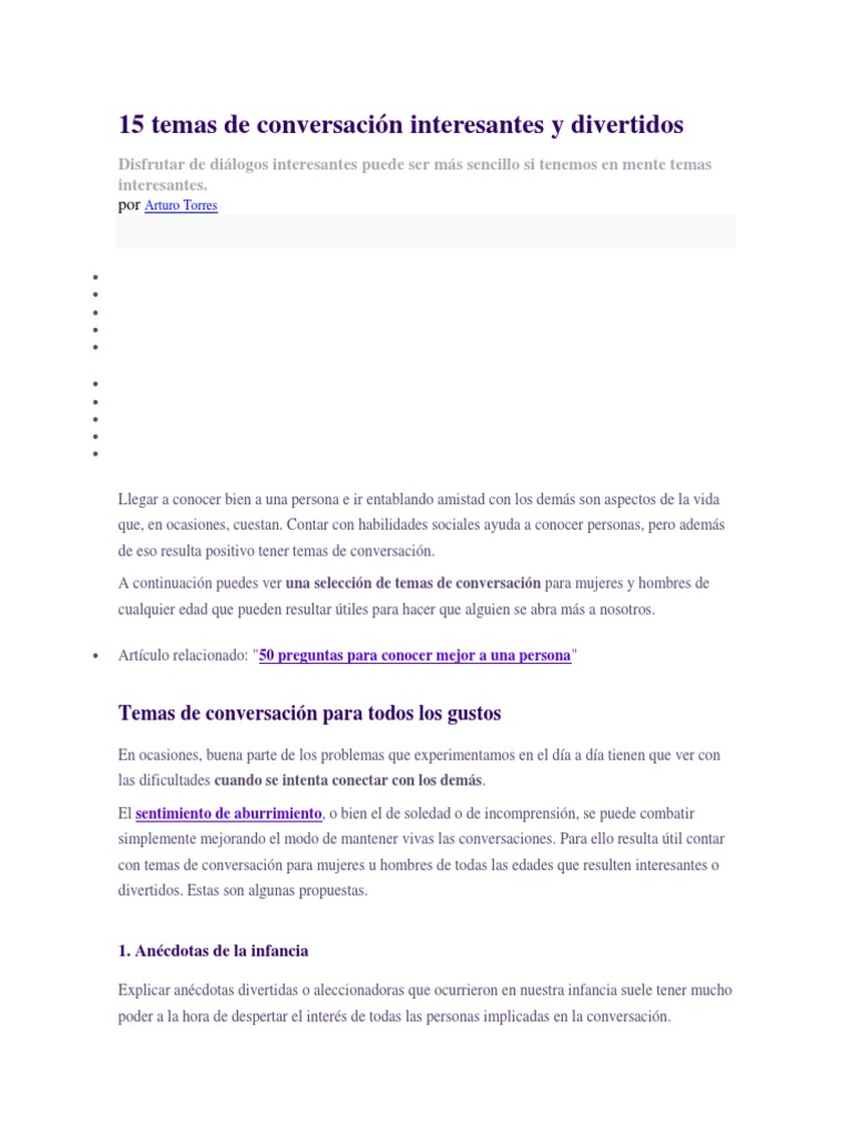 15 Temas de Conversación Interesantes y Divertidos | PDF | Conversacion ...
