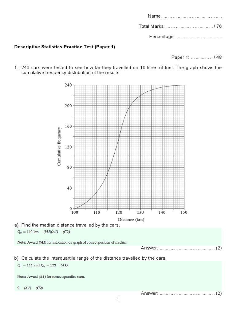 Year 12 Unit 5 Lesson 14 - Descriptive Statistics Booklet (C) (Ans ...