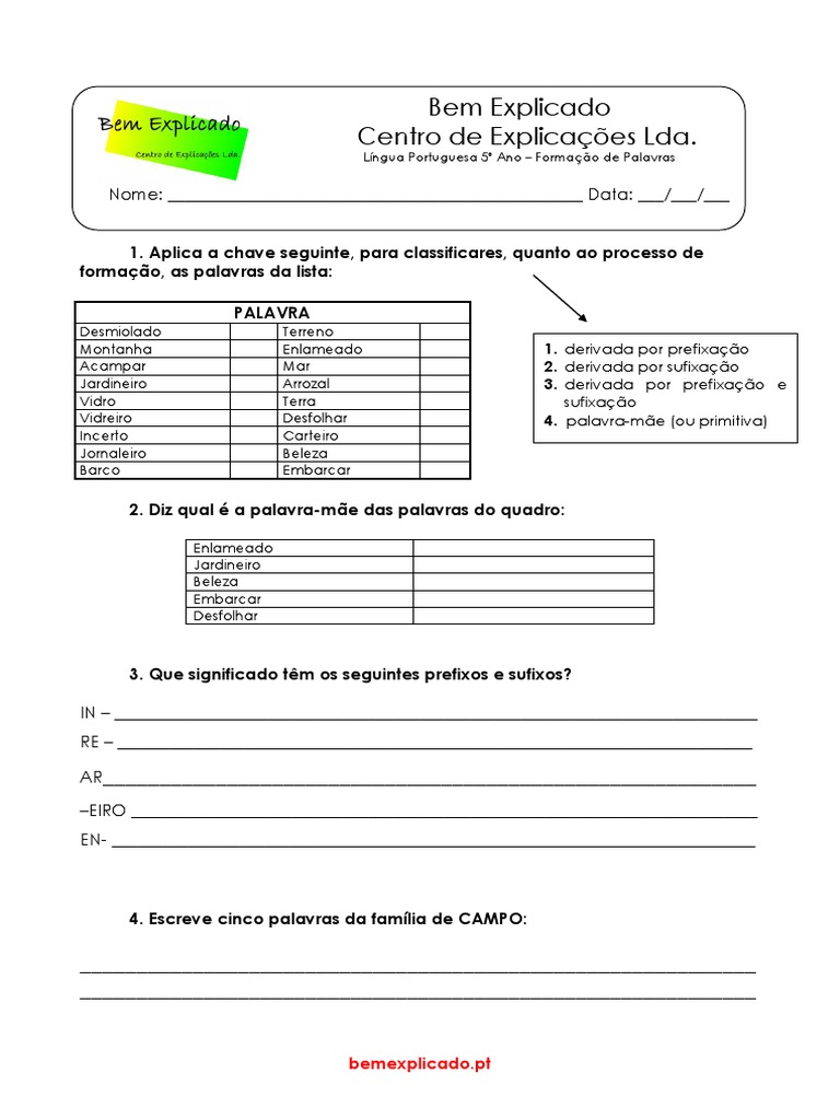 Palavras Derivadas: Prefixação e Sufixação | PDF | Artes Linguísticas e ...