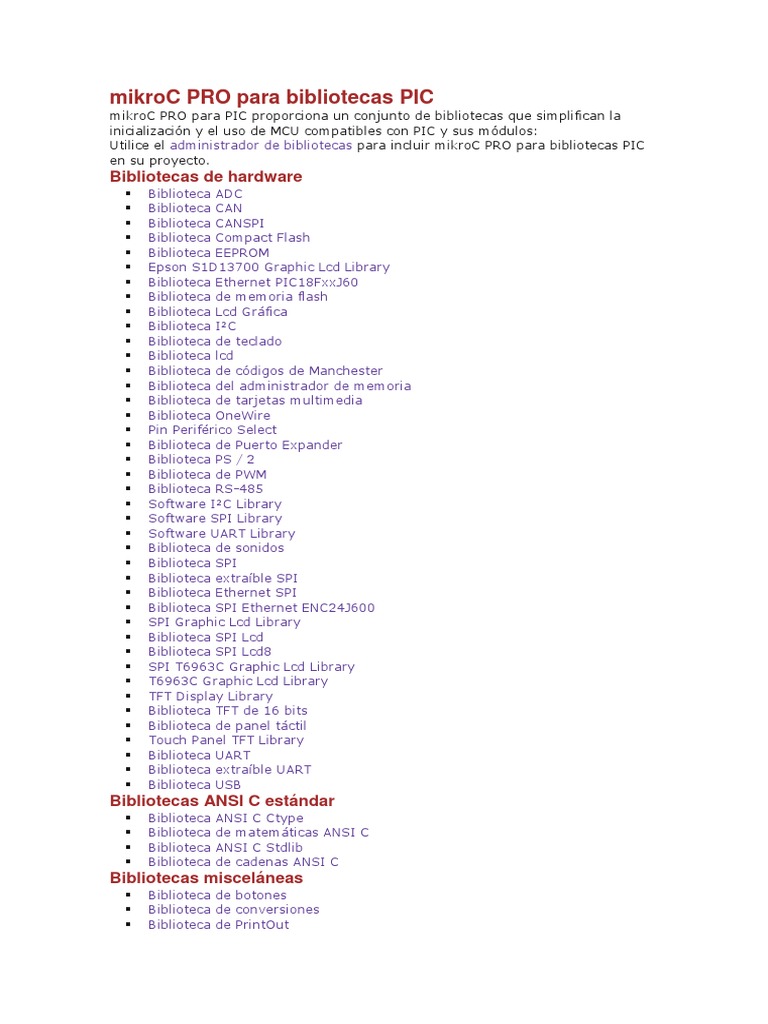 MikroC PRO para Bibliotecas PIC | PDF | Biblioteca (informática ...