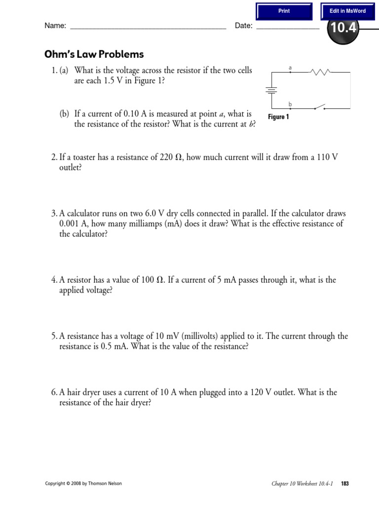 5 - Ohm's Law Worksheet | PDF | Electrical Resistance And Conductance ...