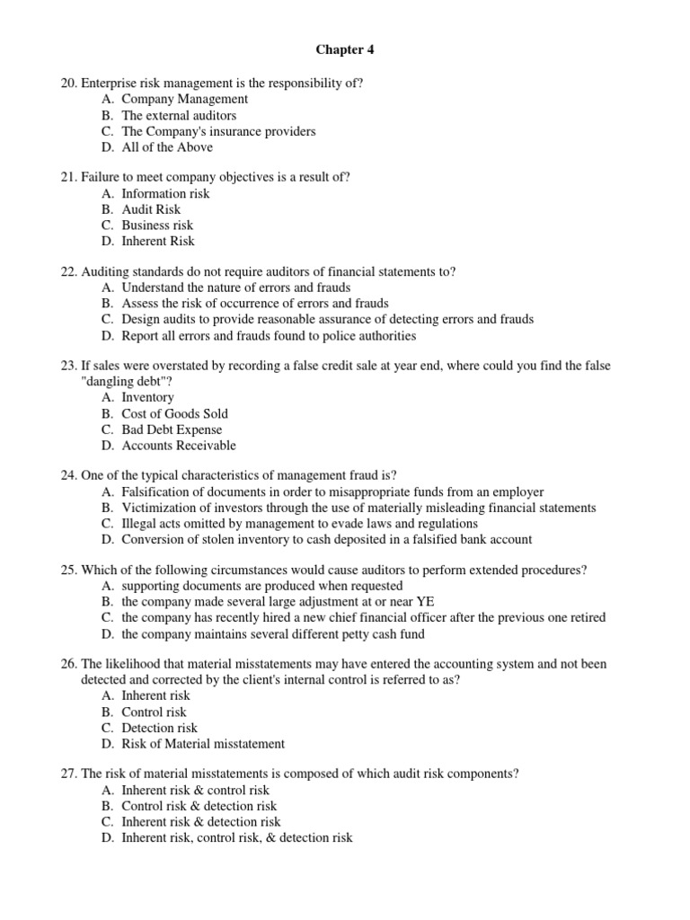 Chapter 4 MC Questions | PDF | Audit | Risk