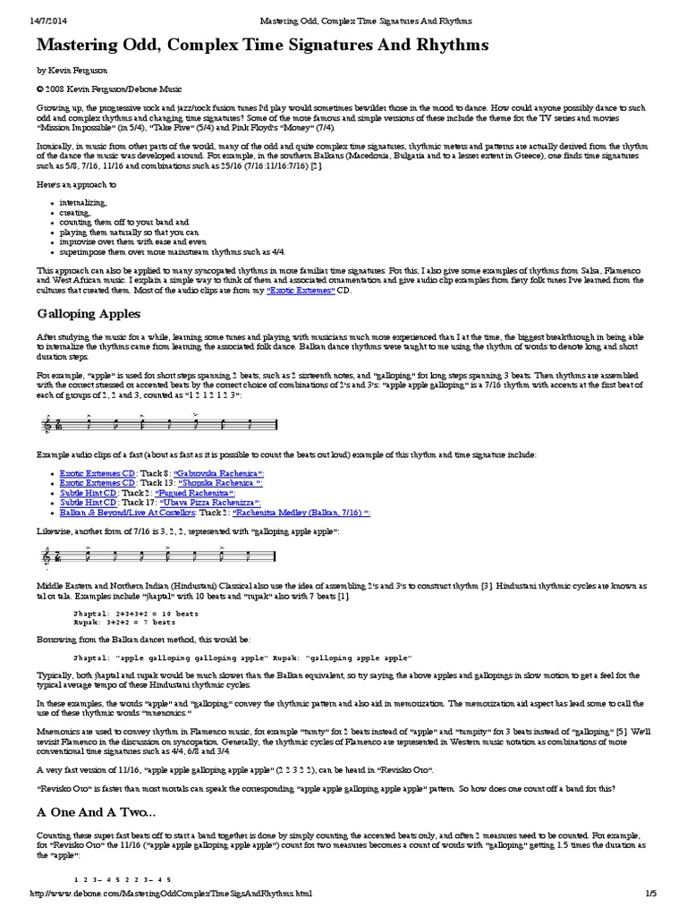 Mastering Odd, Complex Time Signatures and Rhythms PDF | PDF | Rhythm ...