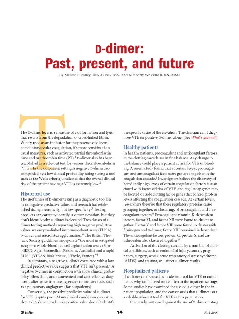 D Dimer | PDF | Coagulation | Sepsis