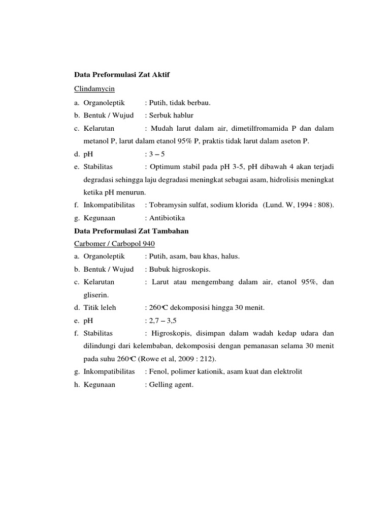 Data Preformulasi A Dan Tambahan | PDF | Sains & Matematika