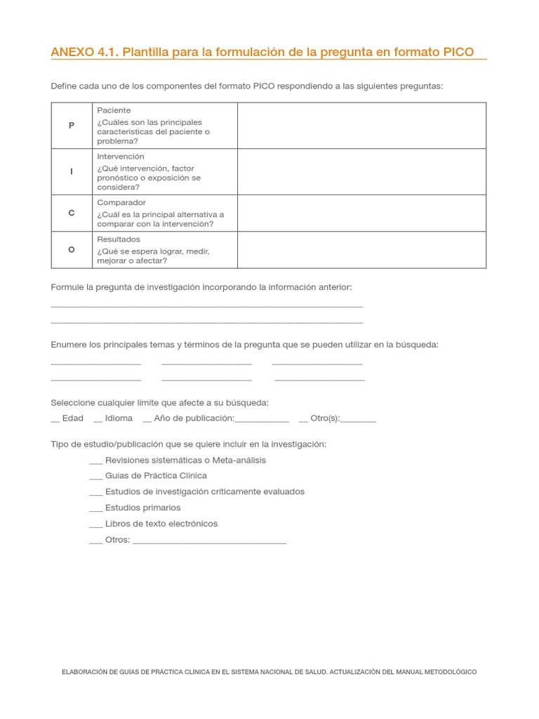 Plantilla para La Formulación de La Pregunta en Formato PICO | PDF