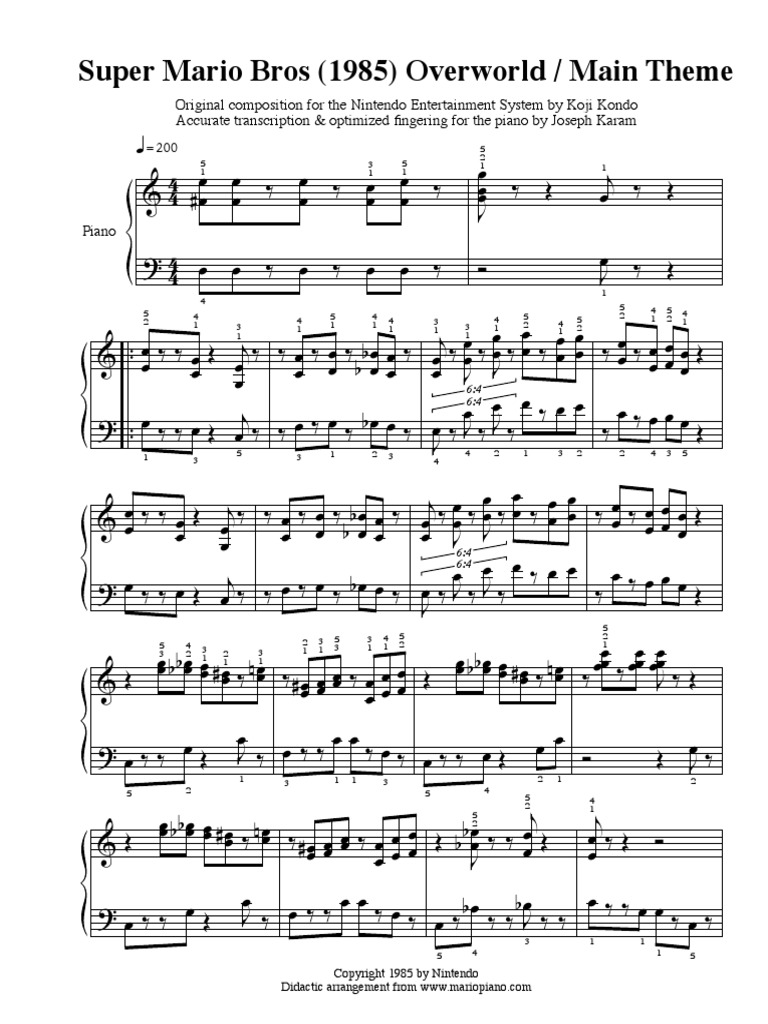Super Mario Bros (1985) Overworld / Main Theme | Download Free PDF ...