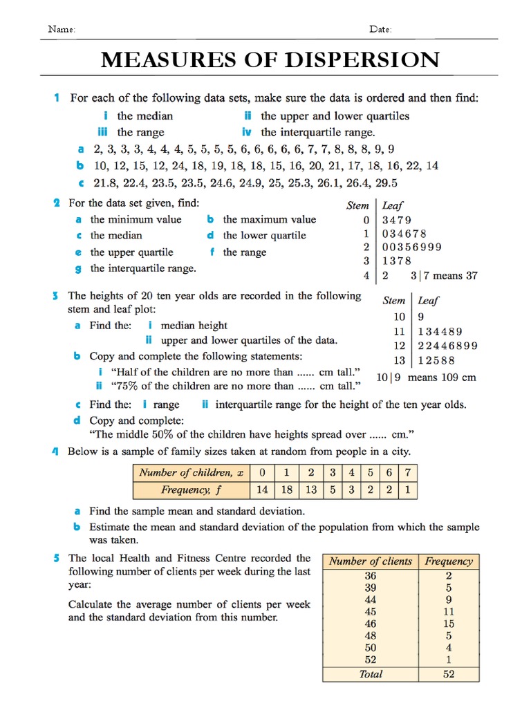 Year 12 Unit 5 Lesson 13 - Measures of Dispersion | PDF