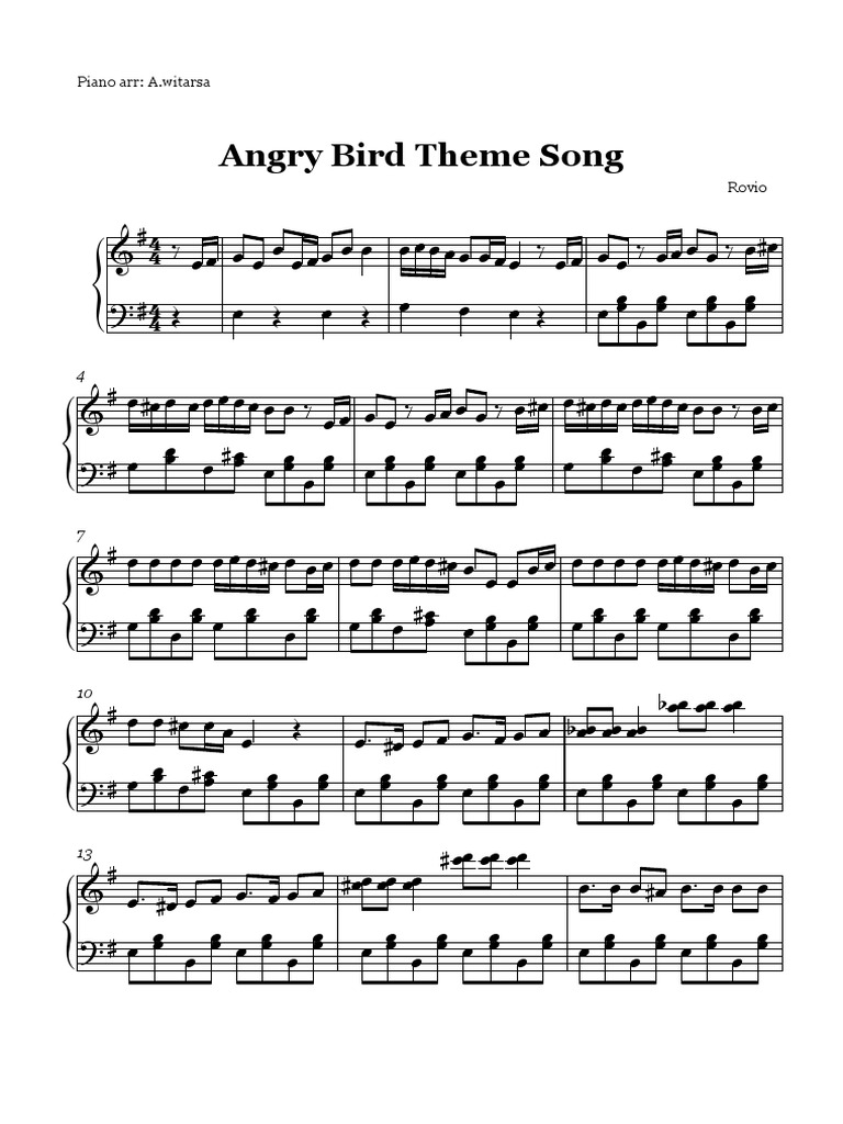 Angry Bird Theme Song: Piano Arr: A.witarsa | PDF | Video Game ...