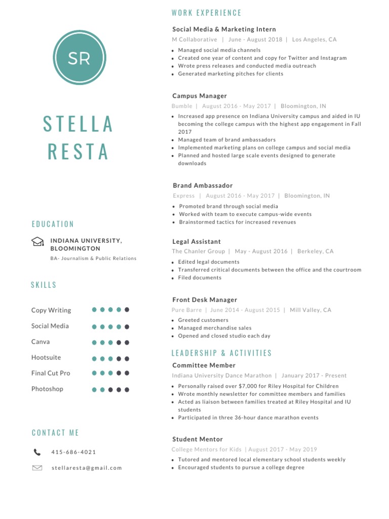 Stella Resta Resume | PDF | Indiana University Bloomington | Social Media