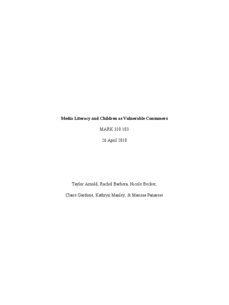 Consumer Behavior Final Research Paper - Media Literacy and Children As ...