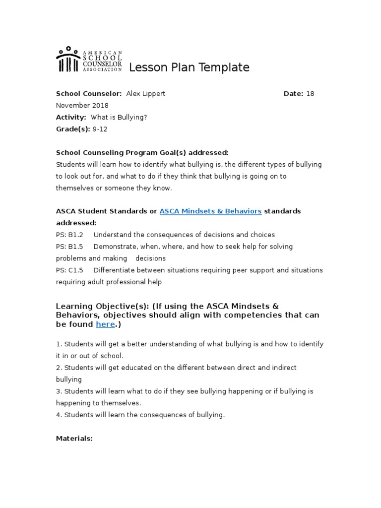 Lesson Plan - Bullying 3 | PDF | School Counselor | Bullying