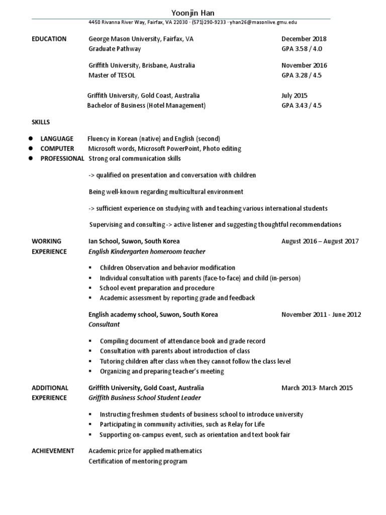 Yoonjin Han: TESOL Teacher Profile | PDF | Graduate School | Teachers