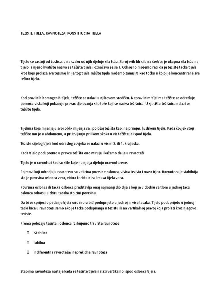 Teziste I Ravnoteza Tijela | PDF