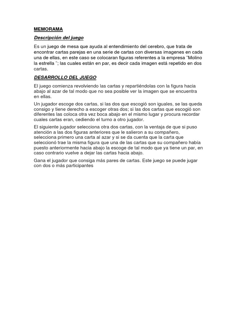 Instrucciones del juego de memorama | PDF