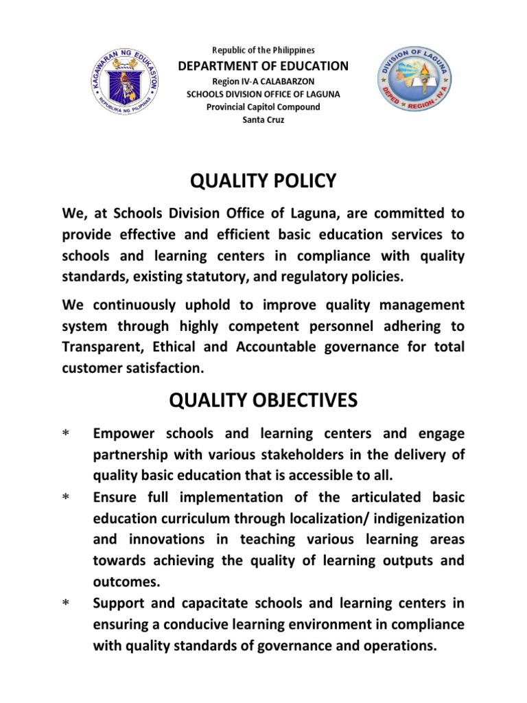 Quality Policy Objectives | PDF