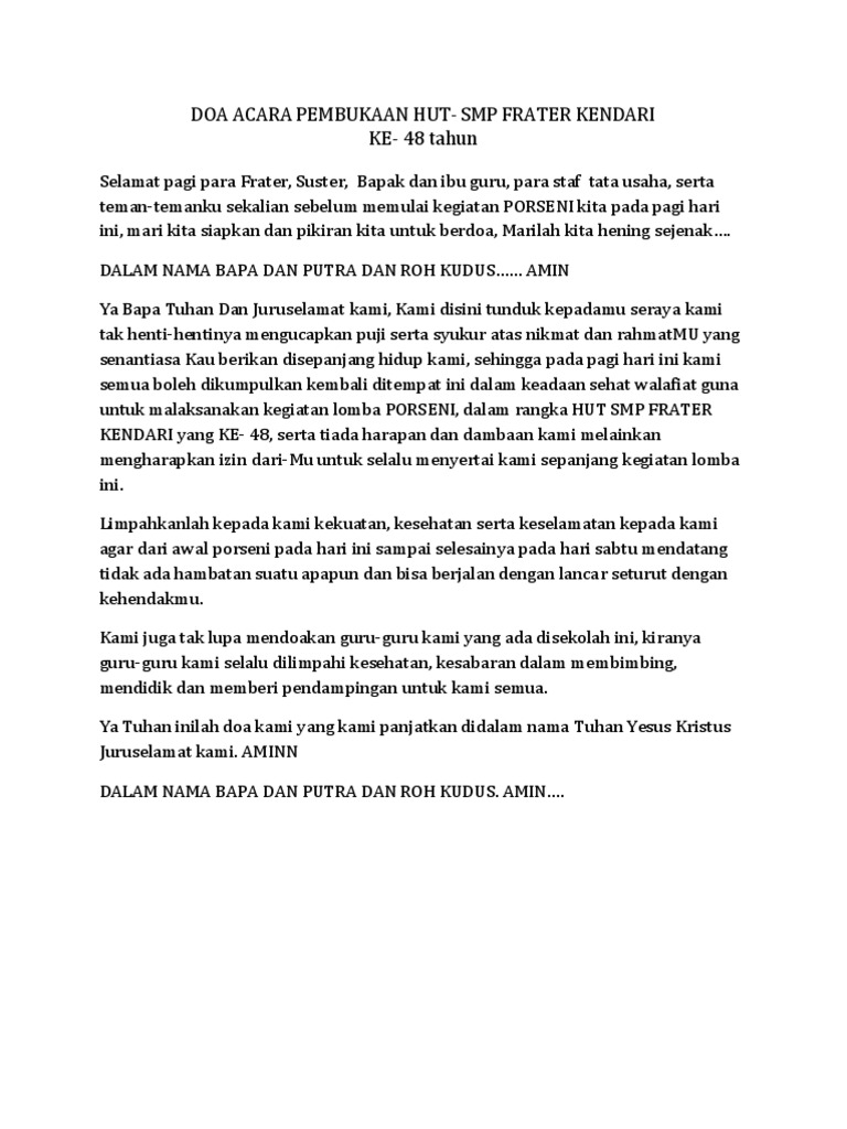 Doa Acara Pembukaan Hut | PDF