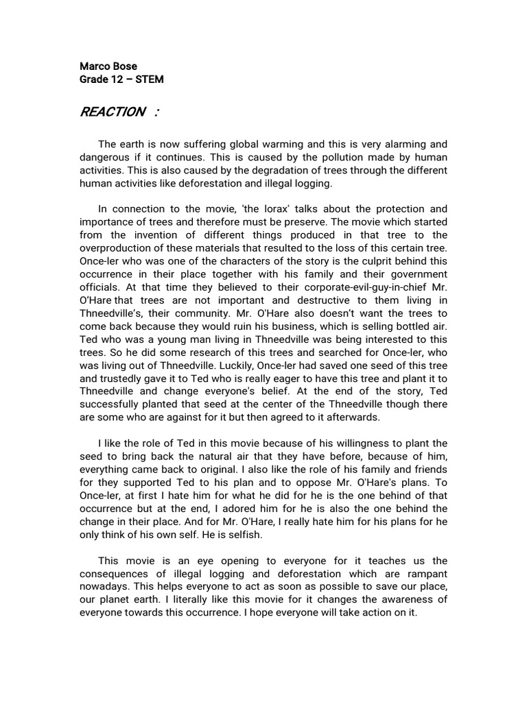 "The Lorax: A Lesson on Deforestation" | PDF