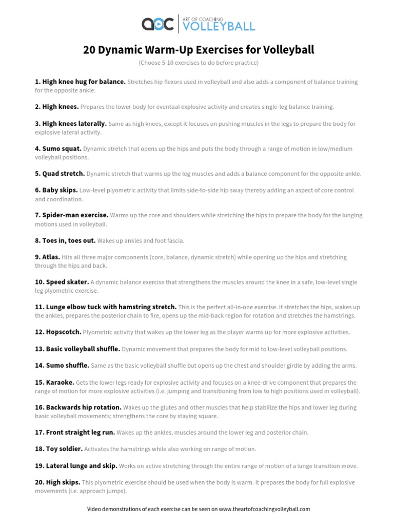 20 Dynamic Warm Up Exercises | PDF | Human Leg | Hip