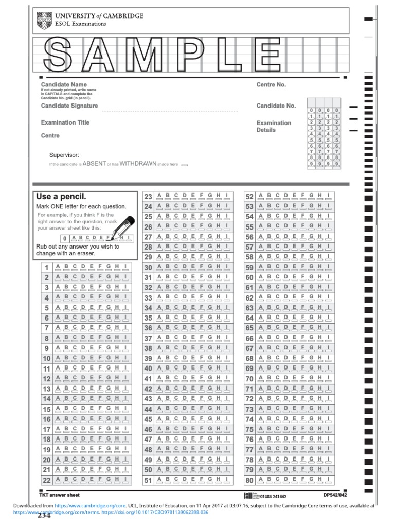 Sample TKT Answer Sheet | PDF