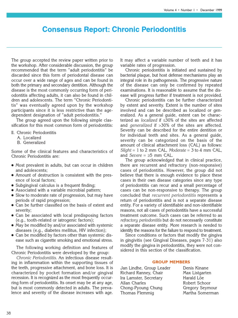 Consensus Report - Chronic Periodontitis | PDF | Health Care | Medical ...