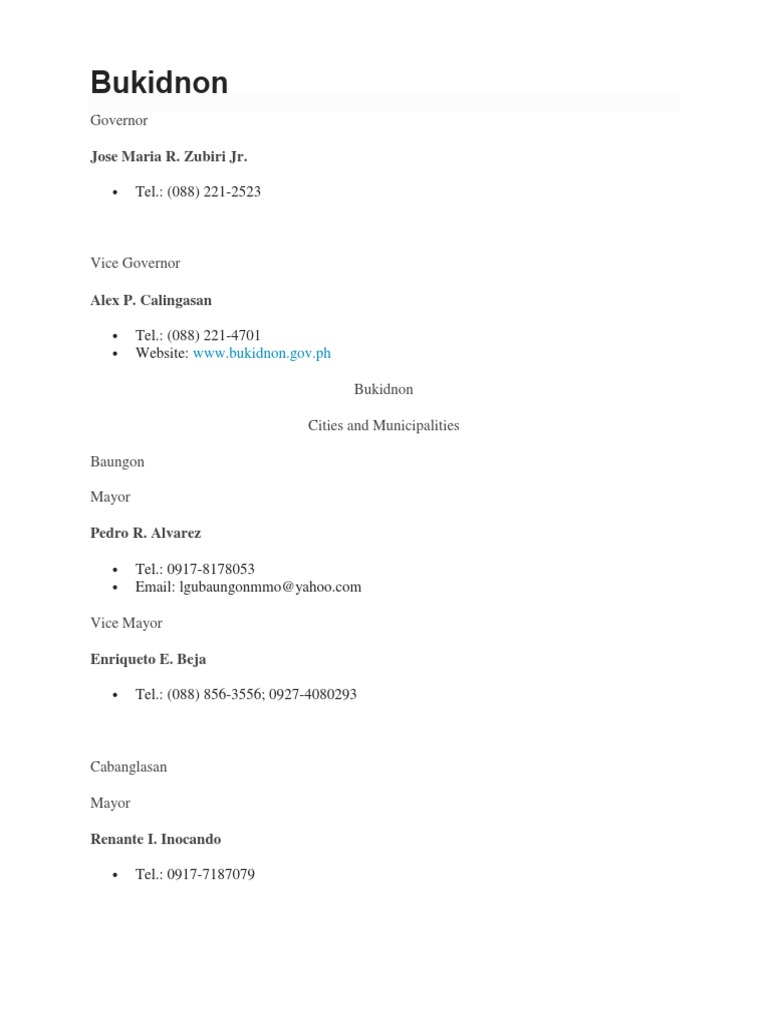 Bukidnon - Directory | PDF