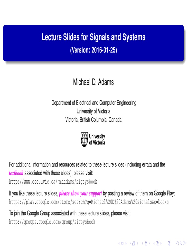Lecture Slides For Signals and Systems-2016!01!25 | PDF | License ...
