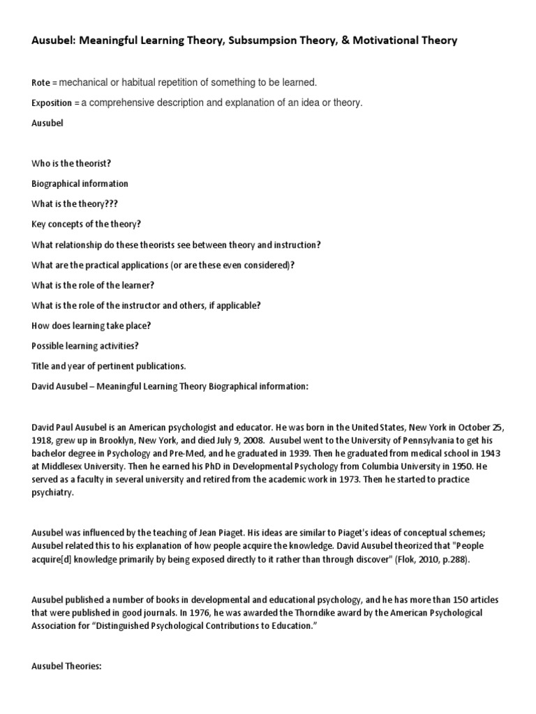 David Ausubel | PDF | Teaching | Learning