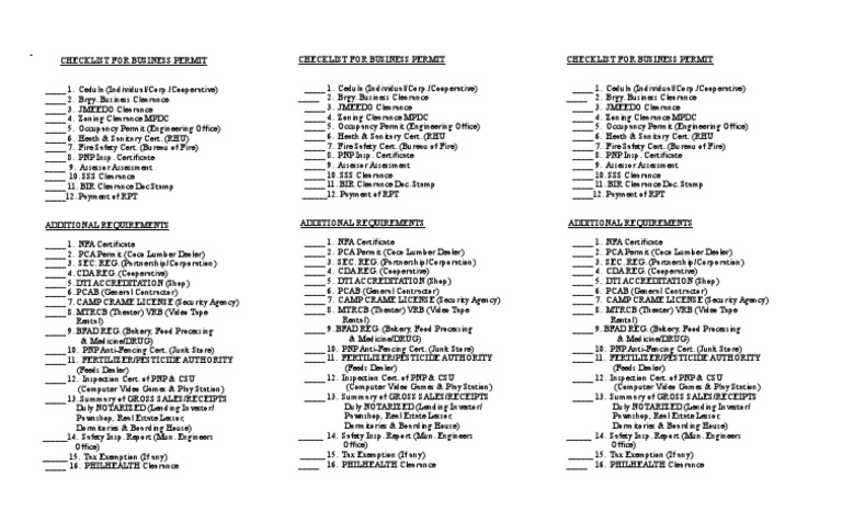 Checklist For Business Permit | PDF | Government | Taxes