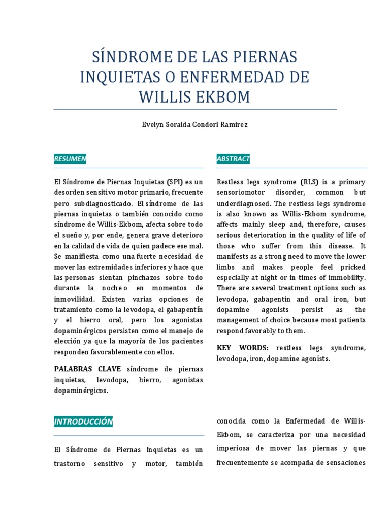 Síndrome de Las Piernas Inquietas o Enfermedad de Willis Ekbom | PDF ...