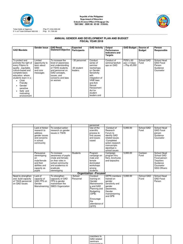 GAD Action Plan | PDF | Gender | Gender Studies