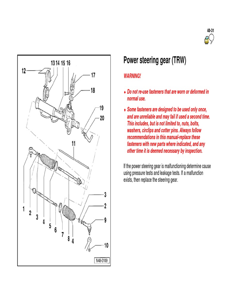 VW Golf 3 Power Steering Gear TRW | PDF | Steering | Leak