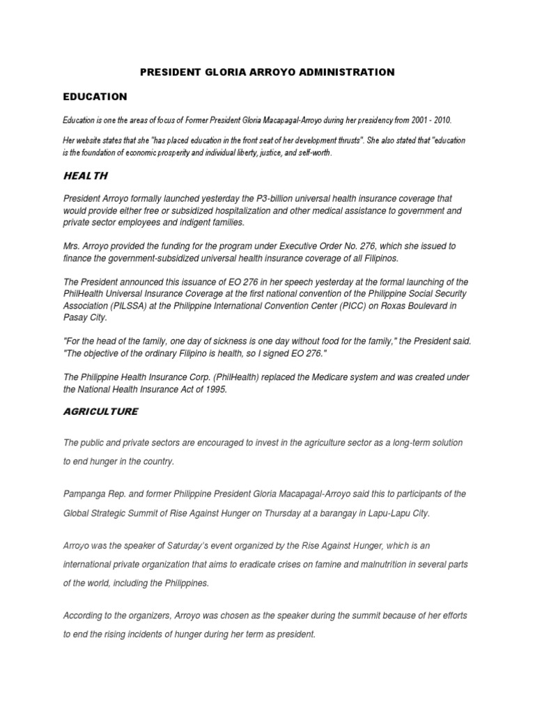 President Gloria Arroyo Administration | PDF | Philippines | Hunger