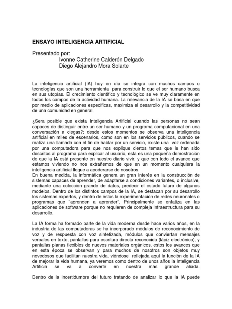 Ensayo Inteligencia Artificial | PDF | Inteligencia artificial ...