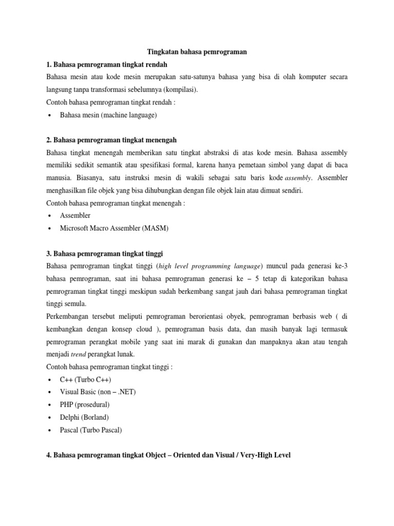 Tingkatan Bahasa Pemrograman: Panduan Lengkap | PDF