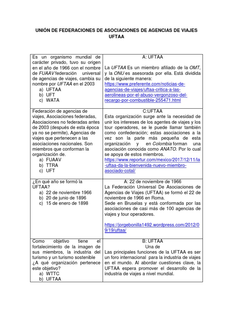 Unión de Federaciones de Asociaciones de Agencias de Viajes Uftaa | PDF ...