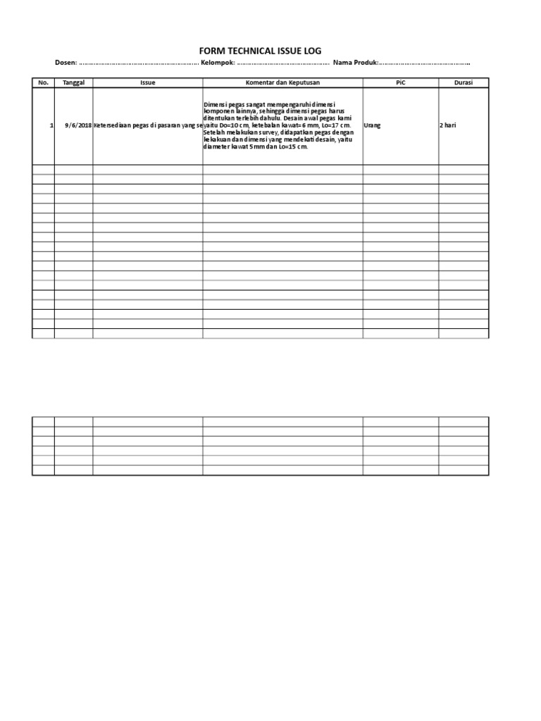 Form Technical Issue Log Dan Proses Produksi | PDF