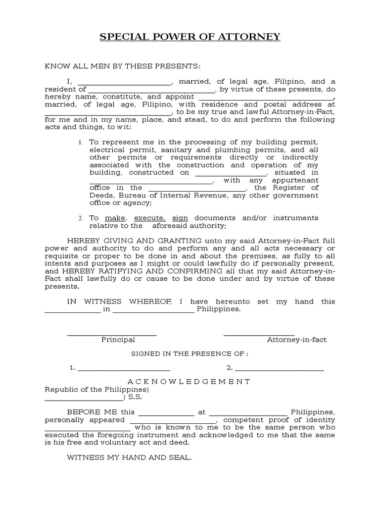 SPA - Building Permit | PDF | Power Of Attorney | Public Law