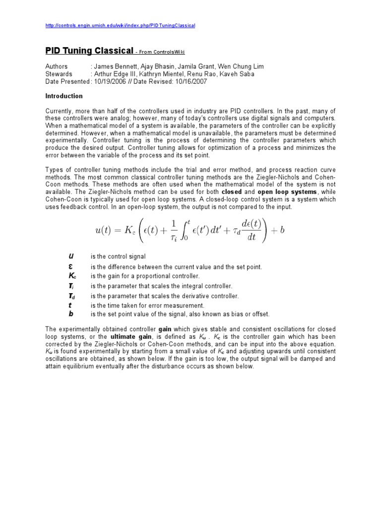 PID Tuning Classical | PDF | Control Theory | Systems Theory