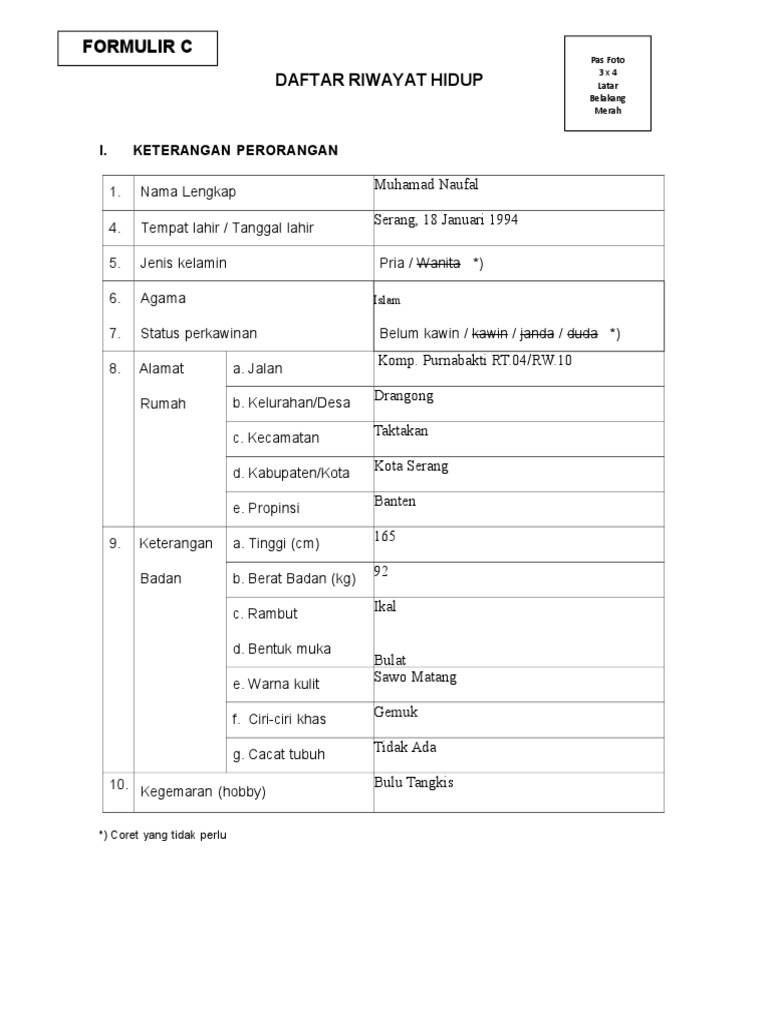Daftar Riwayat Hidup Muhamad Naufal | PDF