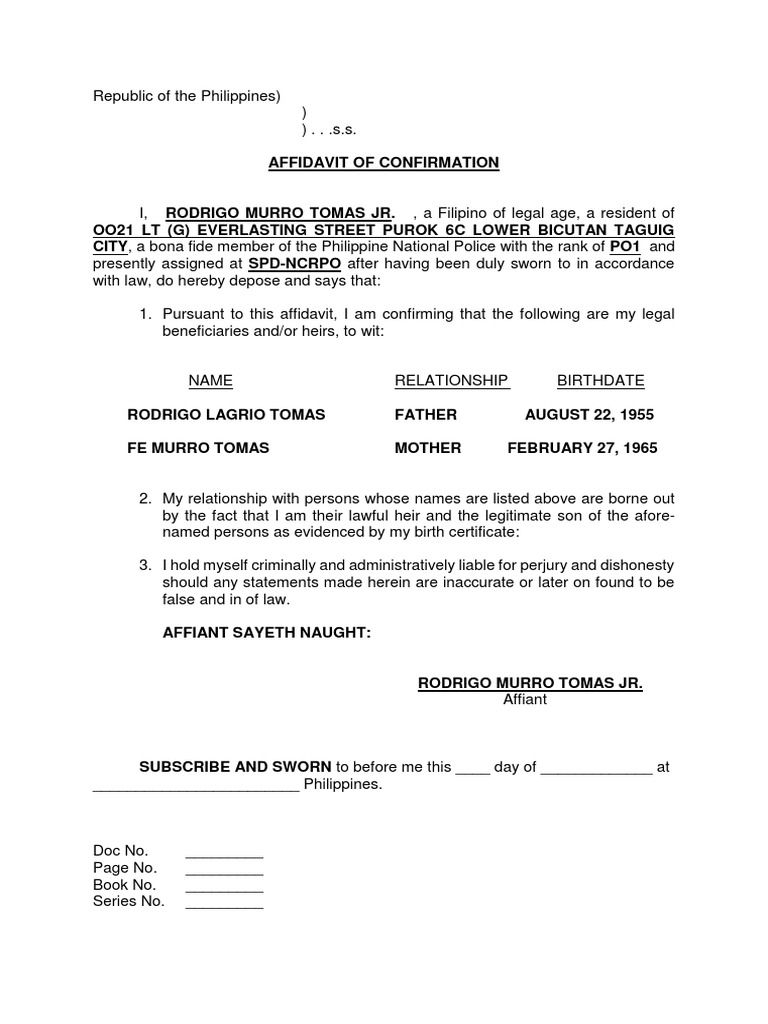 Affidavit of Confirmation | PDF | Affidavit | Legal Communication