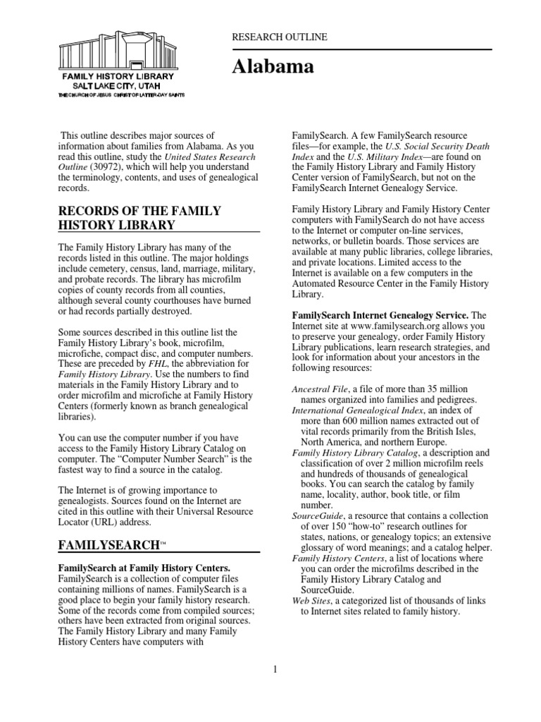 Alabama Research Outline | PDF | Genealogy | Information Science