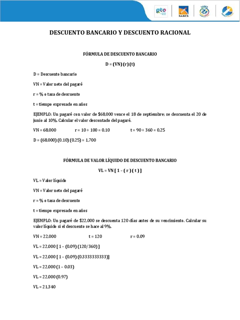 Descuento Bancario y Descuento Racional | PDF | Tarifas | Interés