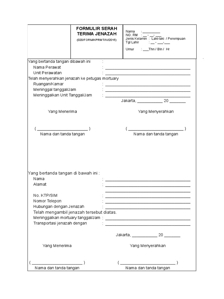 020 Form Serah Terima Jenazah | PDF