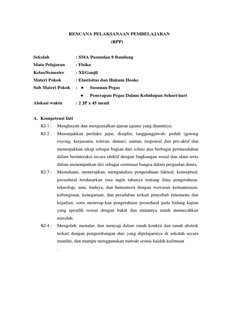 RPP Susunan Pegas | PDF | Metode & Bahan Ajar