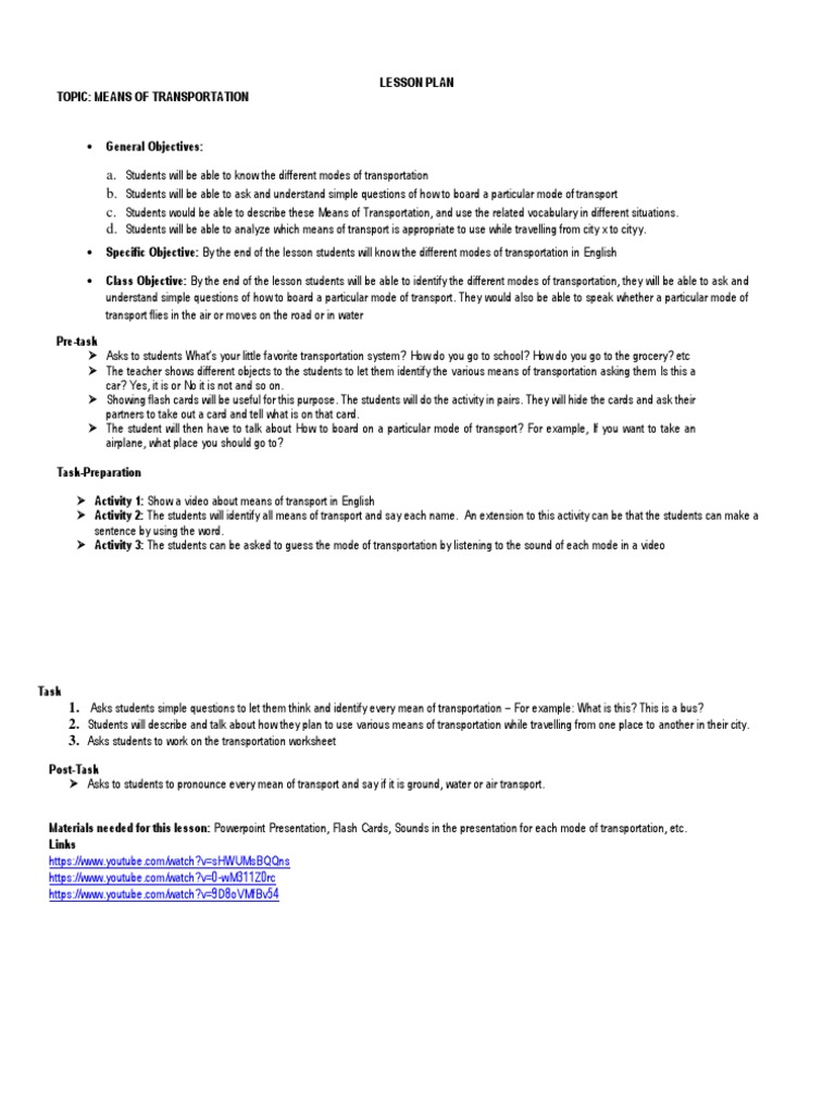 Lesson Plan Means of Transportation | PDF | Lesson Plan | Transport
