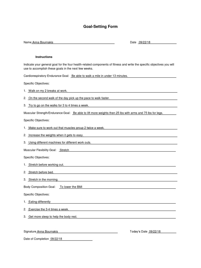 Personalized Health Goal-Setting Form | PDF | Self-Improvement