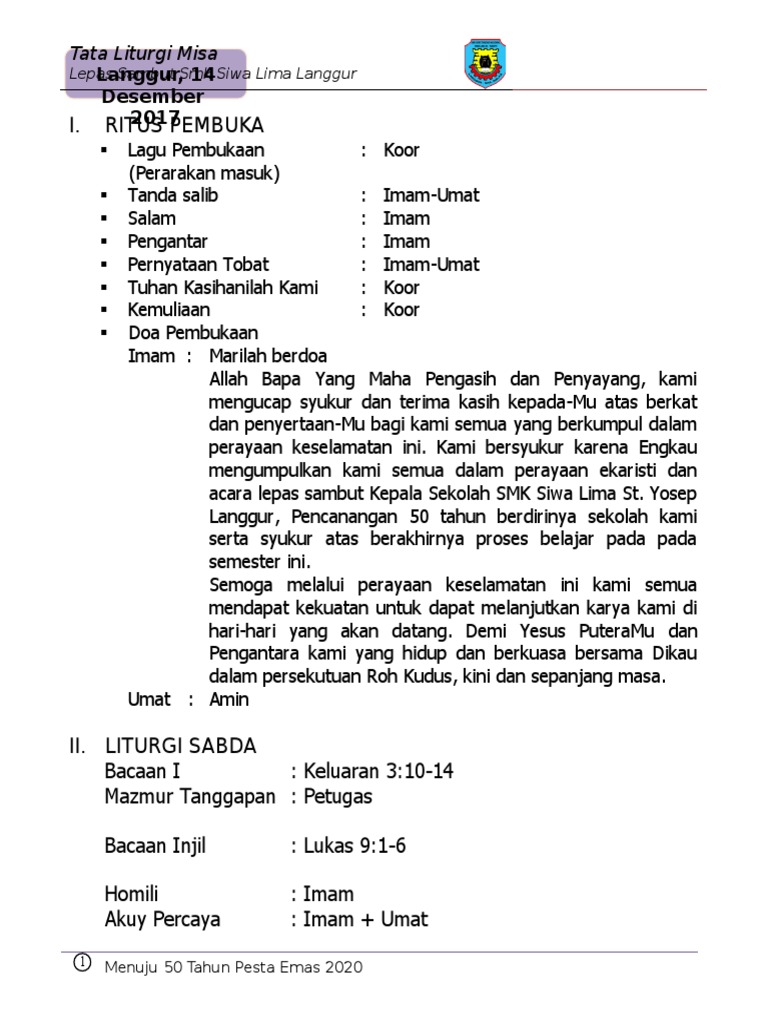 Buku Panduan Misa Lepas Sambut 2017 | PDF