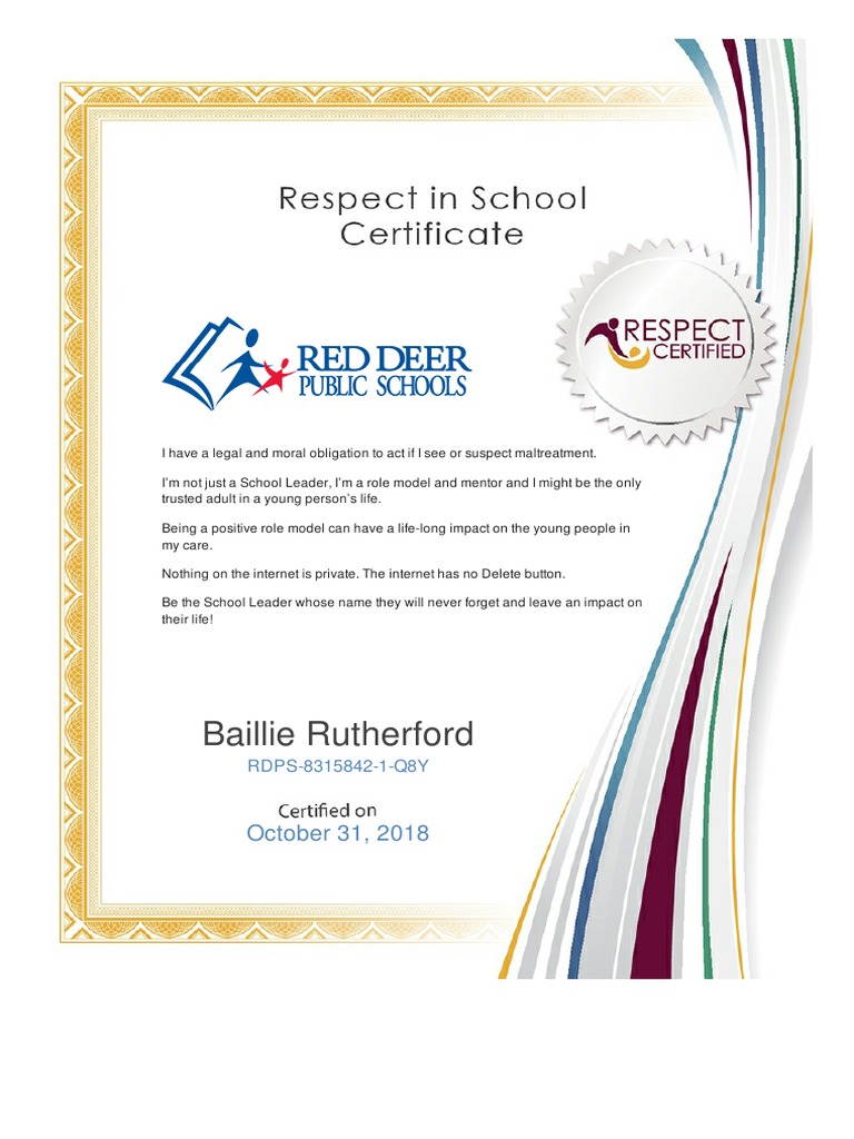 Respect in Schools Certificate | PDF