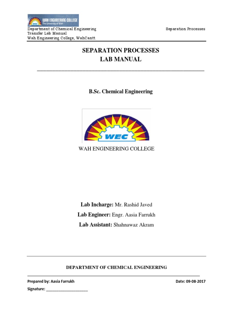 Separation Processes Lab Manual (OBE 2018) | Download Free PDF ...